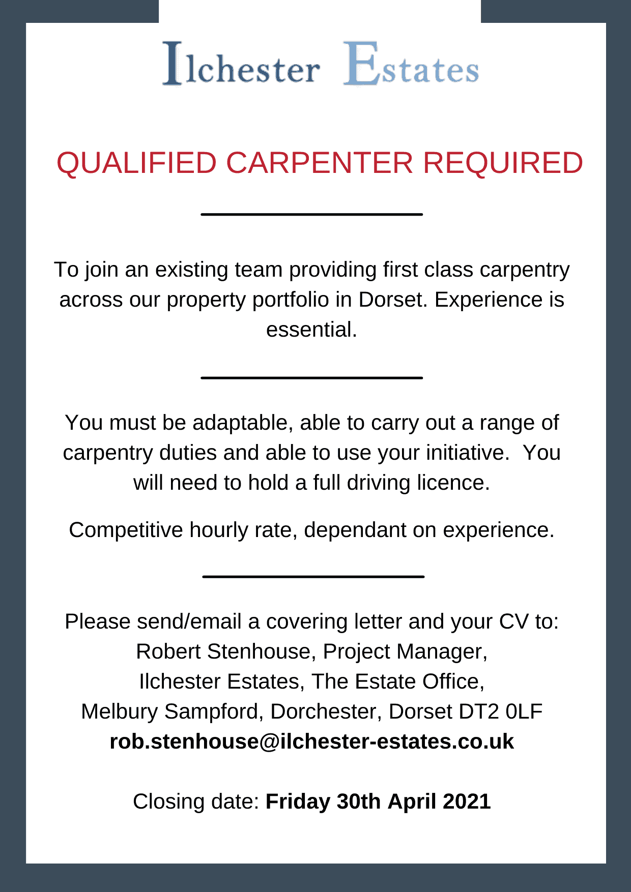 Qualified Carpenter Required - The BV