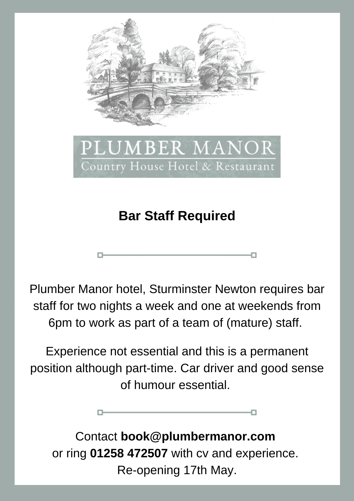 Bar Staff Required | Plumber Manor - The BV
