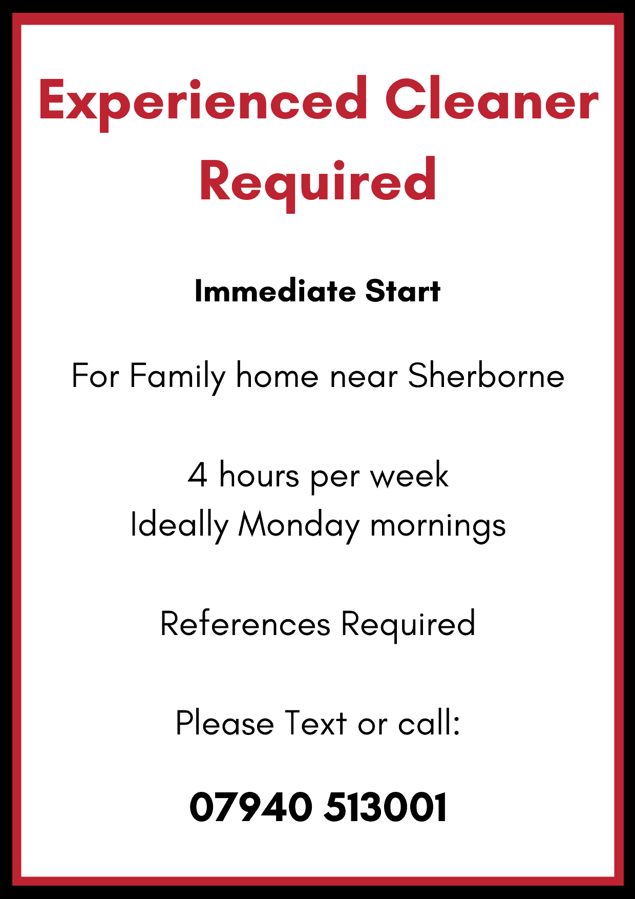 Experienced Cleaner Required - The BV