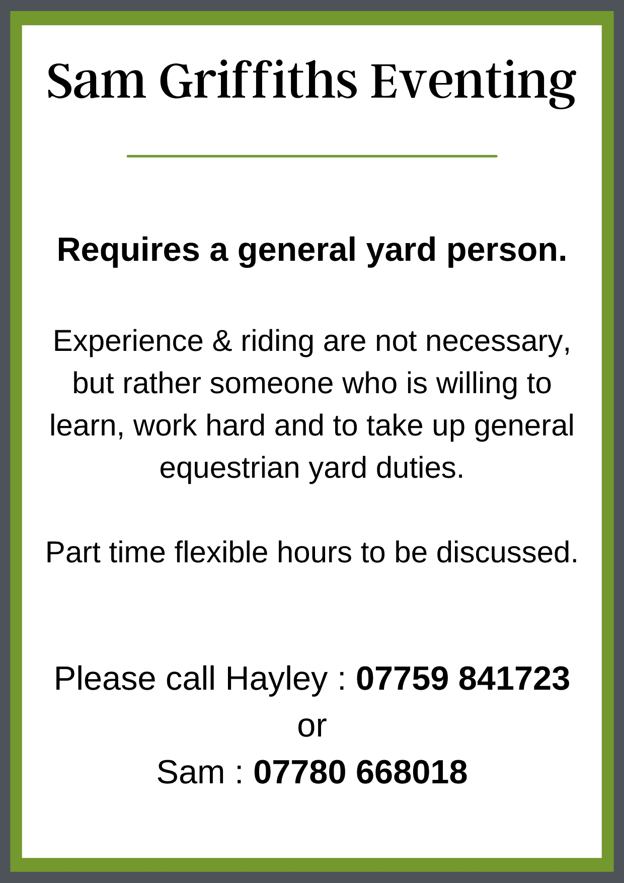 General Yard Person | Sam Griffiths Eventing - The BV