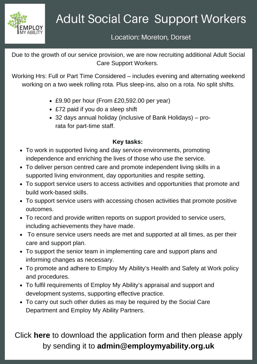 Adult Social Care Support Workers | Employ My Ability - The BV