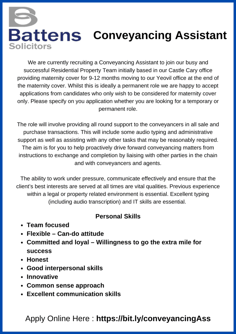 Conveyancing Assistant | Battens Solicitors - The BV