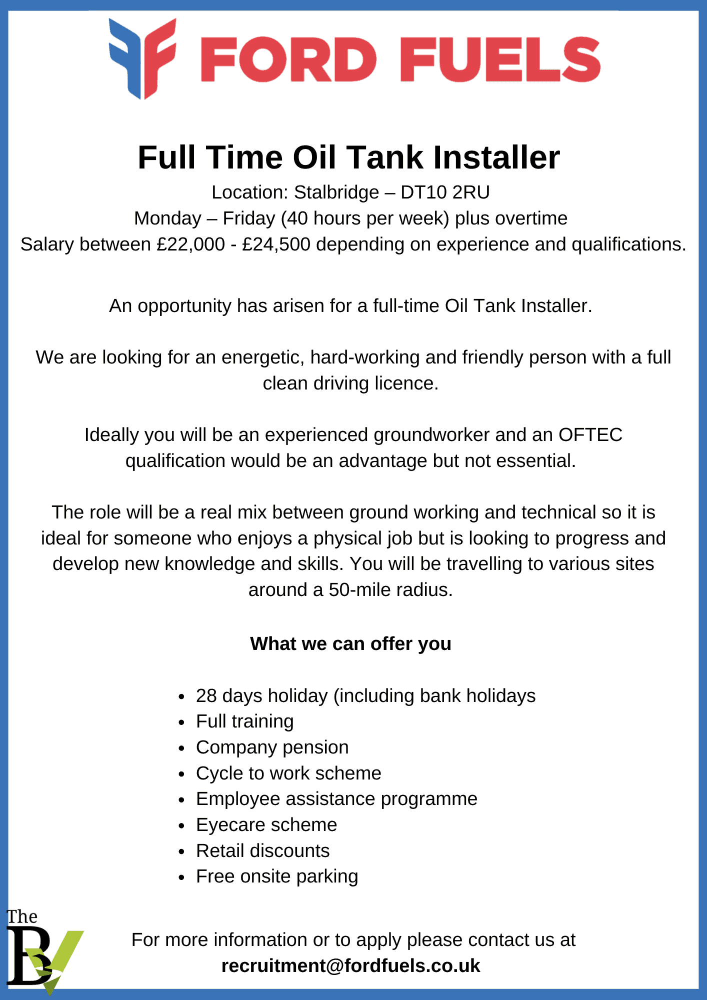 Full Time Oil Tank Installer | Ford Fuels - The BV