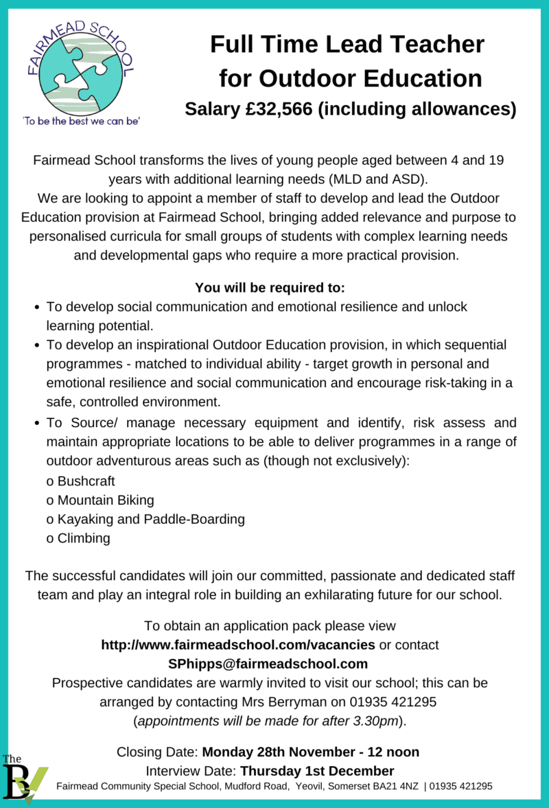 Full Time Lead Teacher for Outdoor Education | Fairmead School - The BV